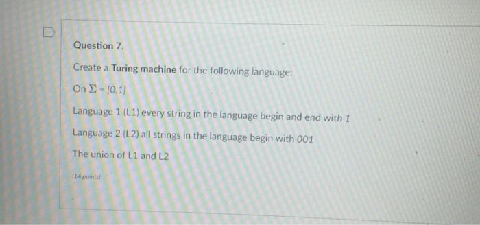 Solved Create a Turing machine for the following language: | Chegg.com