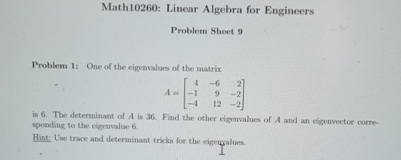 Solved Math10260: Linear Algebra for EngineersProblem Sheet | Chegg.com