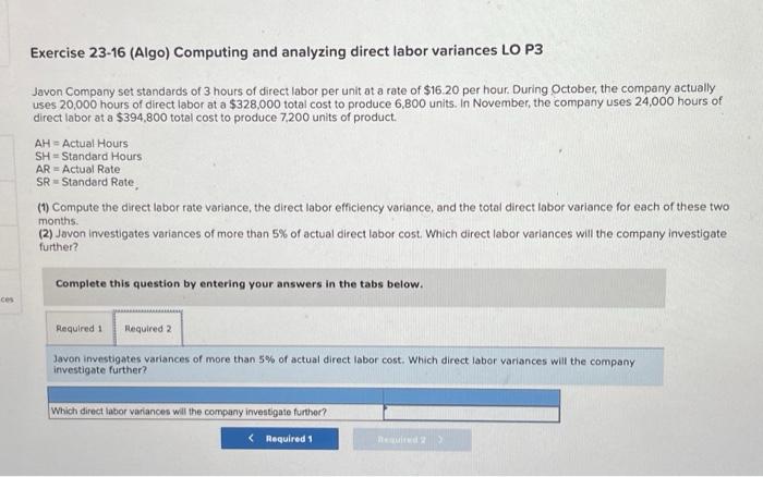 Solved Exercise 23-16 (Algo) Computing and analyzing direct | Chegg.com