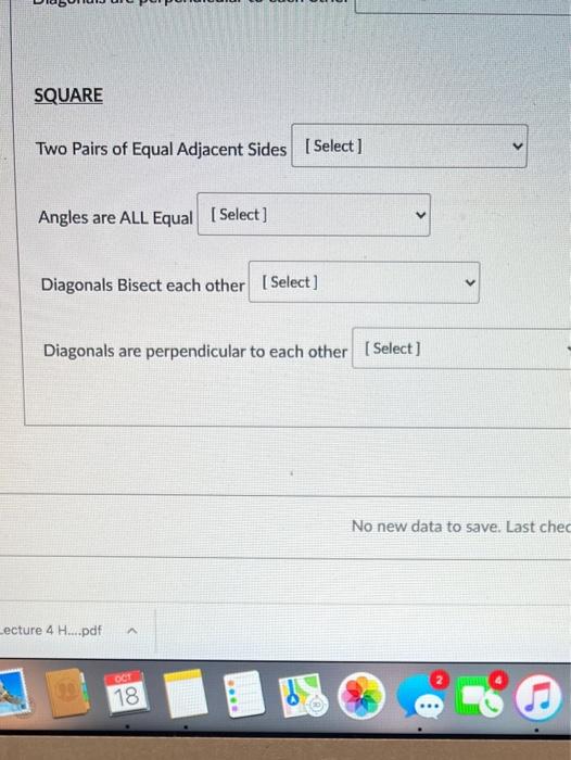 Solved SQUARE Two Pairs of Equal Adjacent Sides (Select] > | Chegg.com
