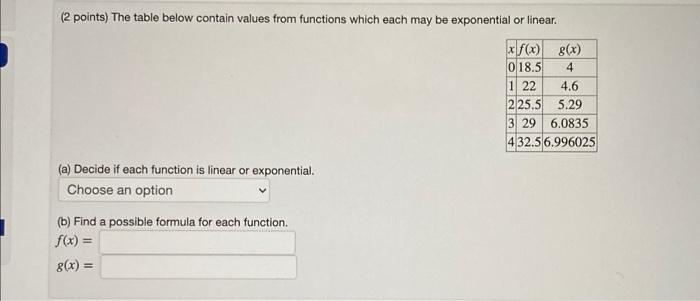 Solved (2 points) The table below contain values from | Chegg.com