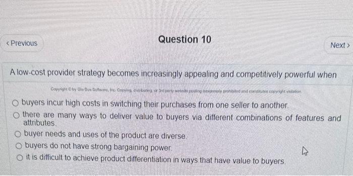 Solved A low-cost provider strategy becomes increasingly | Chegg.com