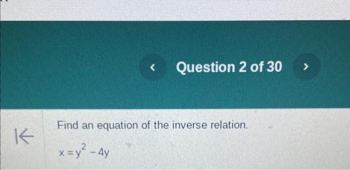 Solved Find an equation of the inverse relation. x=y2−4y | Chegg.com