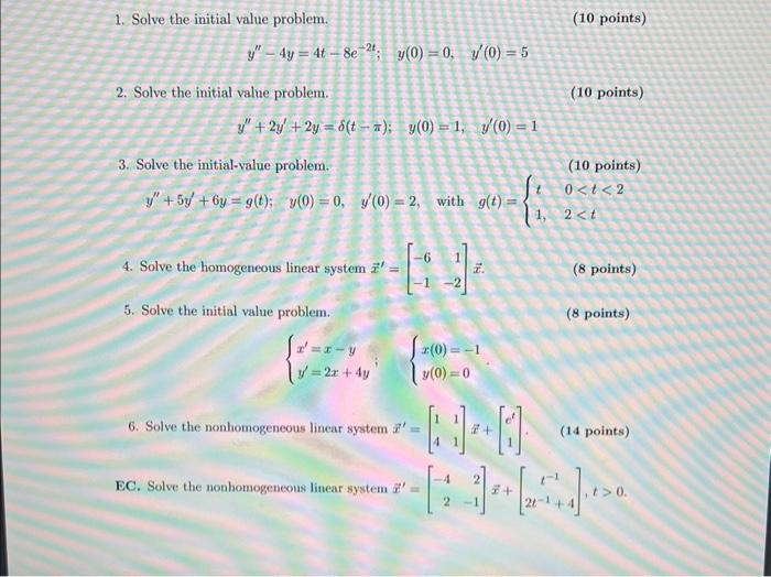 Solved 1. Solve the initial value problem. (10 points) | Chegg.com