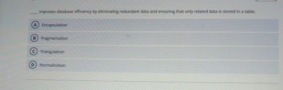 Solved improves database efficiency by eliminating redundant | Chegg.com