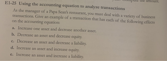 Solved E1-25 Using the accounting equation to analyze | Chegg.com
