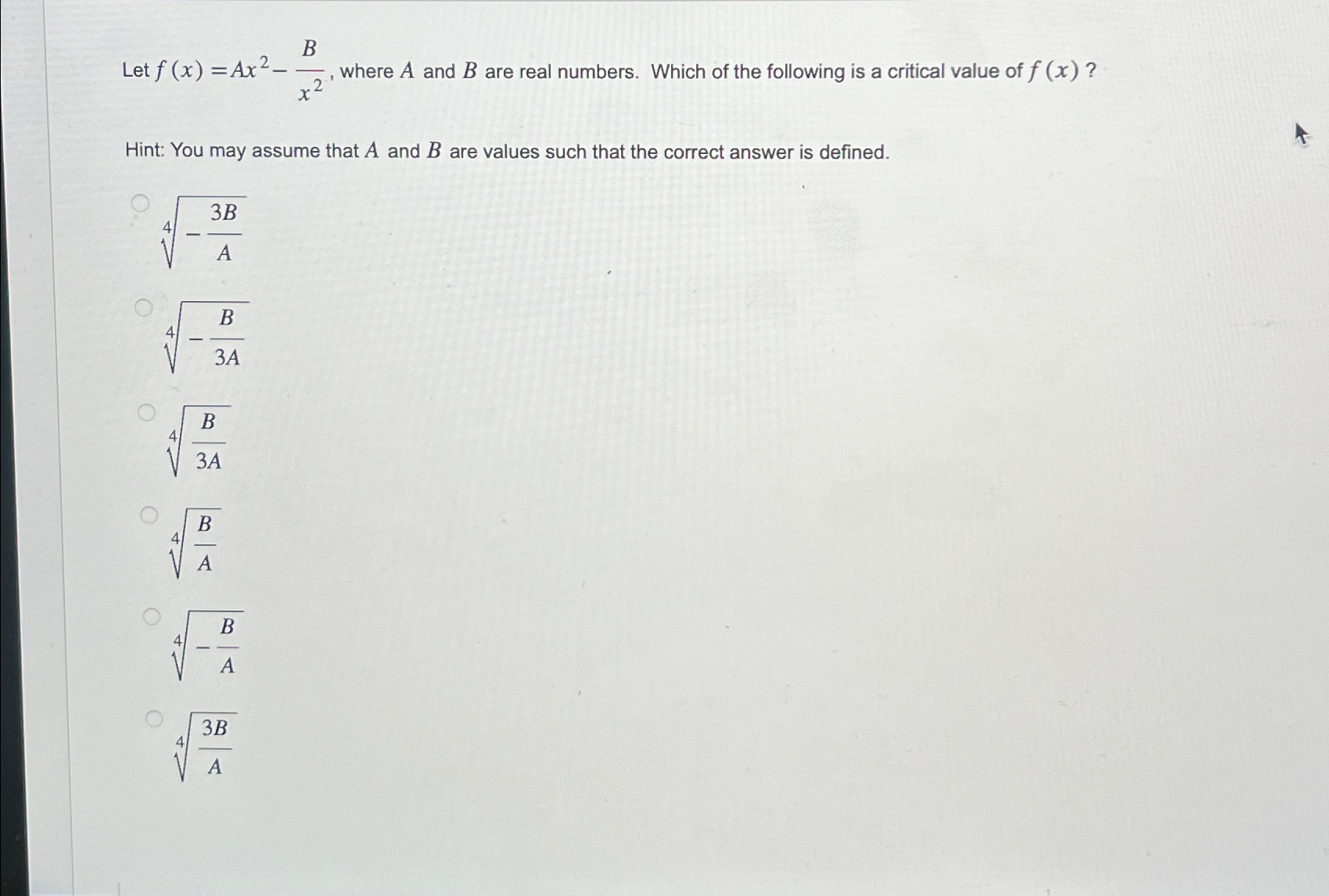 Solved Let f(x)=Ax2-Bx2, ﻿where A and B ﻿are real numbers. | Chegg.com