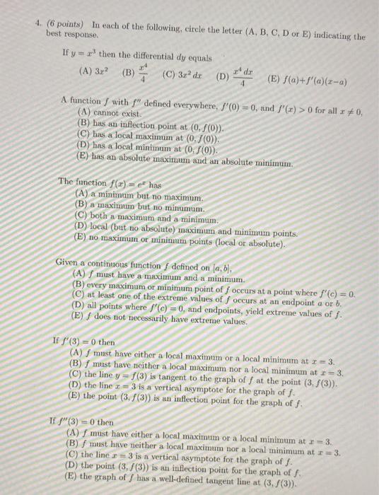 Solved 4. (6 points) In each of the following, circle the | Chegg.com