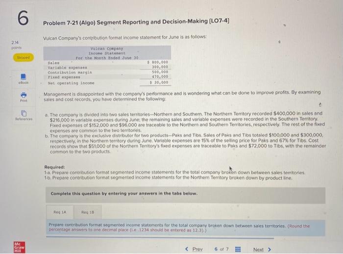 Solved Problem 7-21 (Algo) Segment Reporting and | Chegg.com