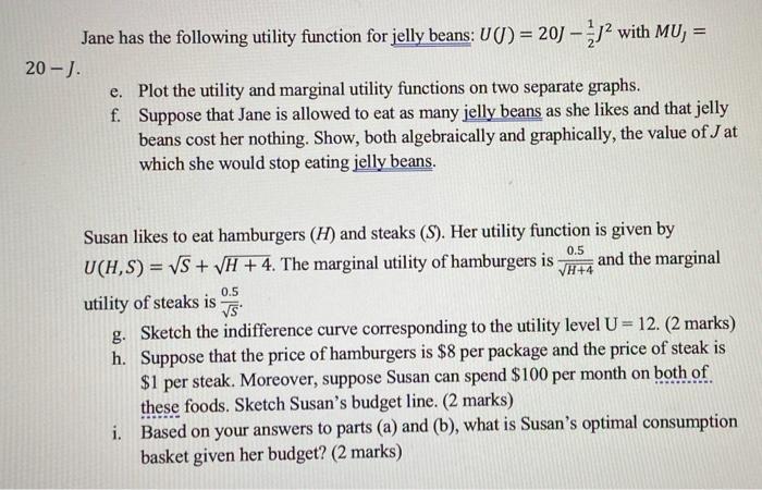 Solved Jane has the following utility function for jelly | Chegg.com