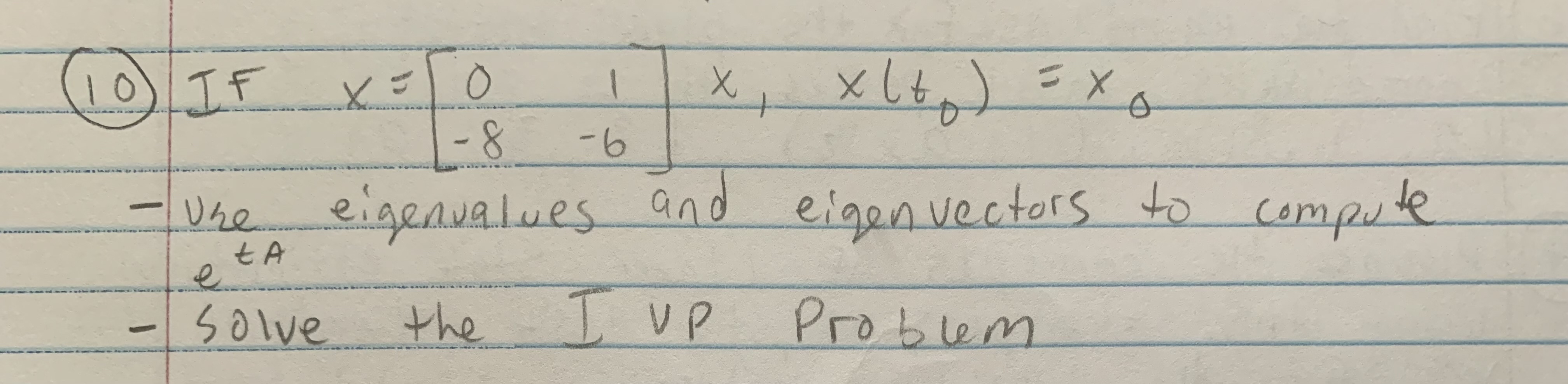 Solved (10) ﻿If x=[01-8-6]x,x(t0)=x0- ﻿Use eigenvalues and | Chegg.com