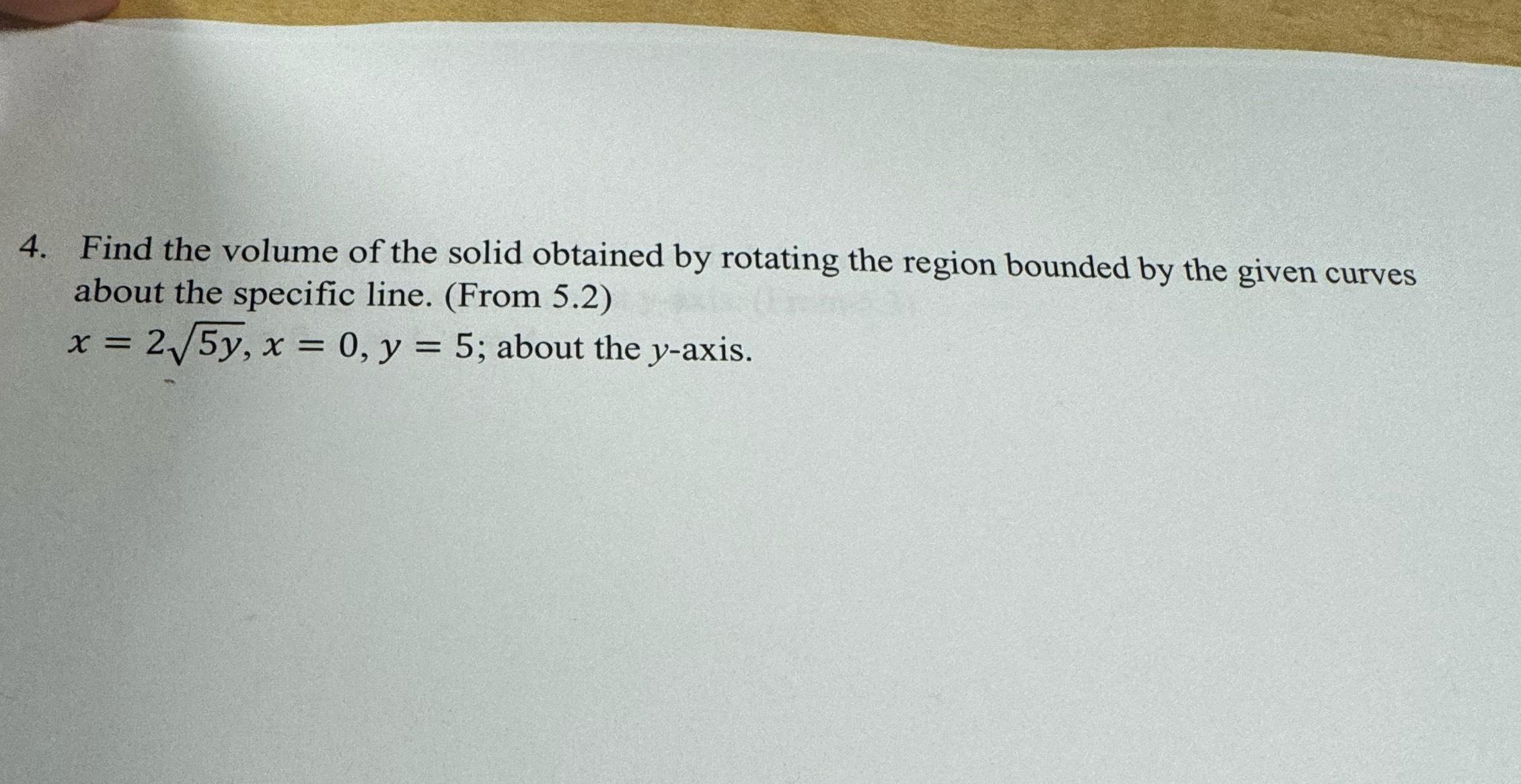 Solved Find the volume of the solid obtained by rotating the | Chegg.com