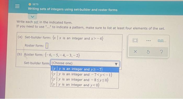 Solved SETS Writing sets of integers using set-builder and | Chegg.com