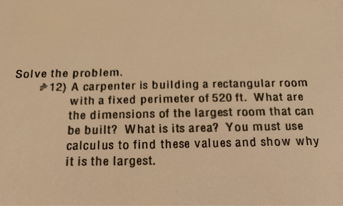 Solved Solve the problem. +12) A carpenter is building a | Chegg.com