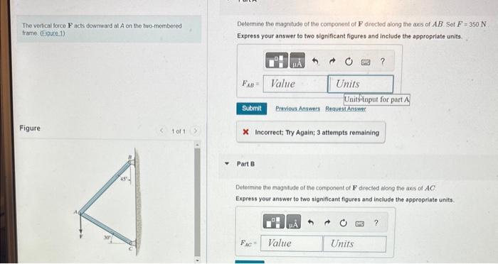 Solved The vertical force F acts dostrward at A on the | Chegg.com