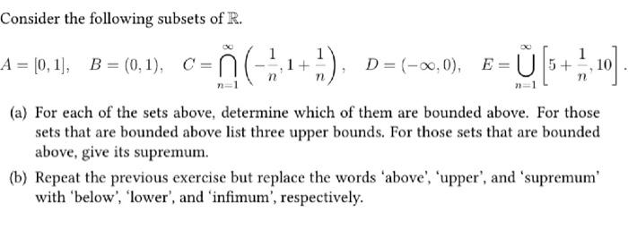 Solved Consider the following subsets of R. | Chegg.com