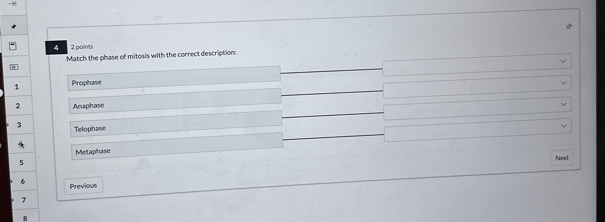 Solved 42 ﻿pointsMatch the phase of mitosis with the correct | Chegg.com