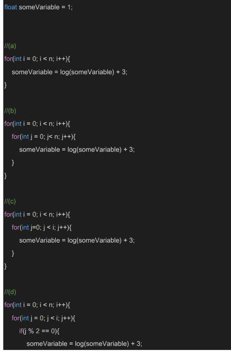 Solved 1. ﻿For each of the code fragments (a,b,c,d) ﻿listed | Chegg.com