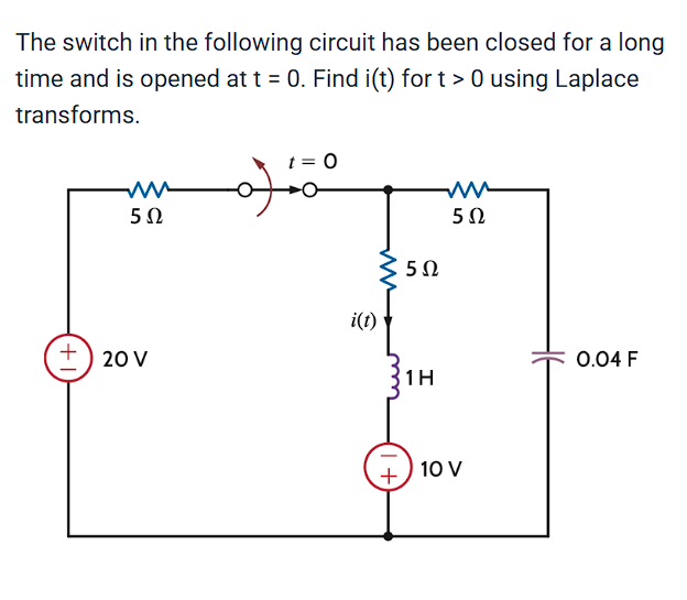 Solved The switch in the following circuit has been closed | Chegg.com