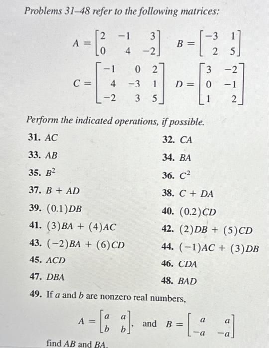 Solved Problems 31-48 refer to the following matrices: | Chegg.com