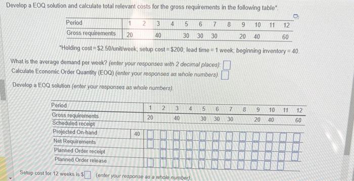 Solved levelop a EOQ solution and calculate total relevant | Chegg.com