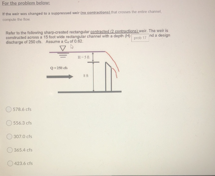 Solved For the problem below: If the weir was changed to a | Chegg.com