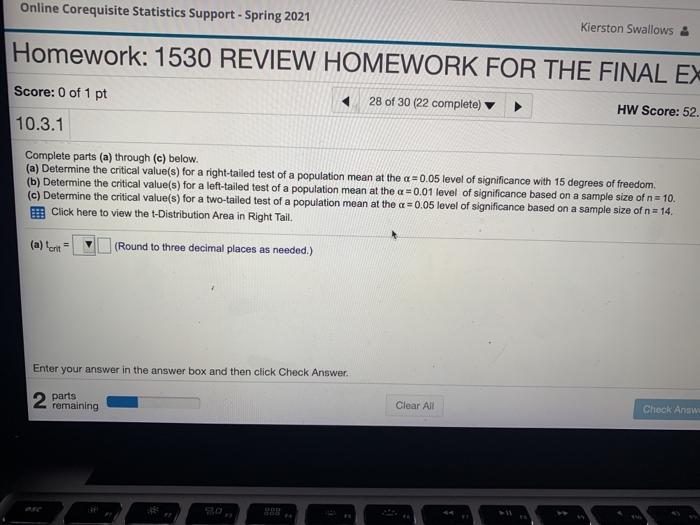 Solved Online Corequisite Statistics Support - Spring 2021 | Chegg.com