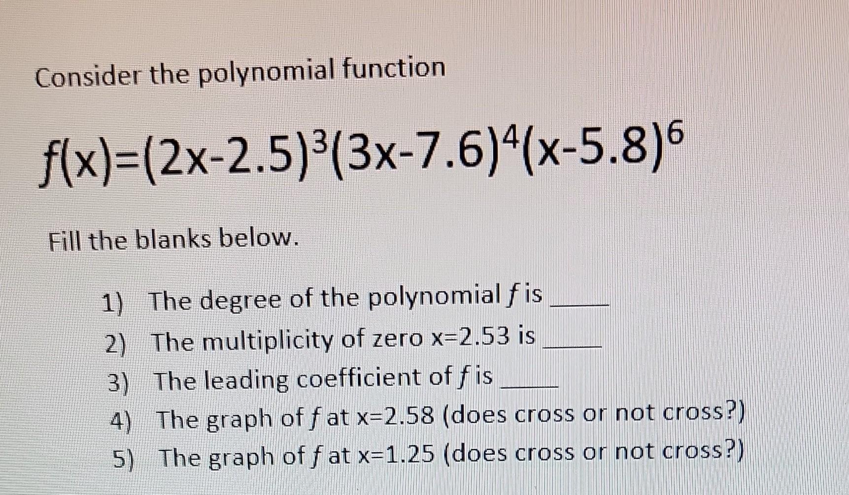 Solved Consider the polynomial function | Chegg.com