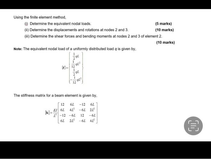 Note: 1 The stiffness matrix for a bar element is | Chegg.com