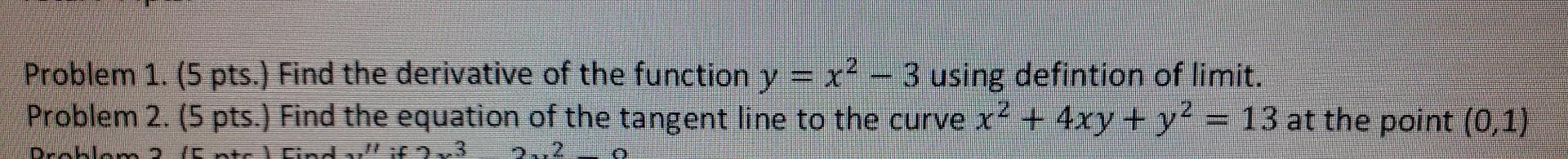 Solved Problem 1. ( 5 pts.) Find the derivative of the | Chegg.com