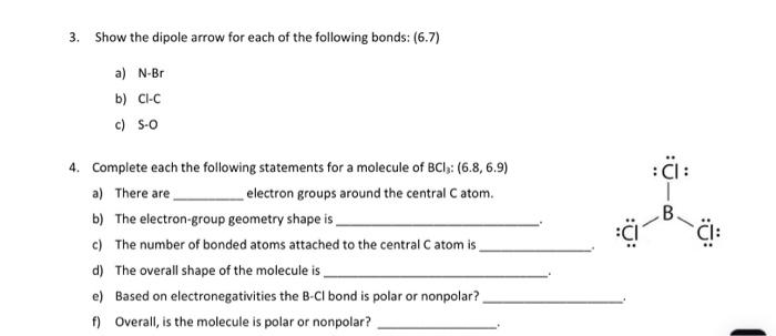 Solved 3. Show the dipole arrow for each of the following | Chegg.com