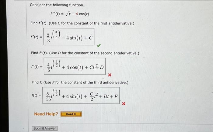 Consider the following function. f""(t) = √t - 4 | Chegg.com