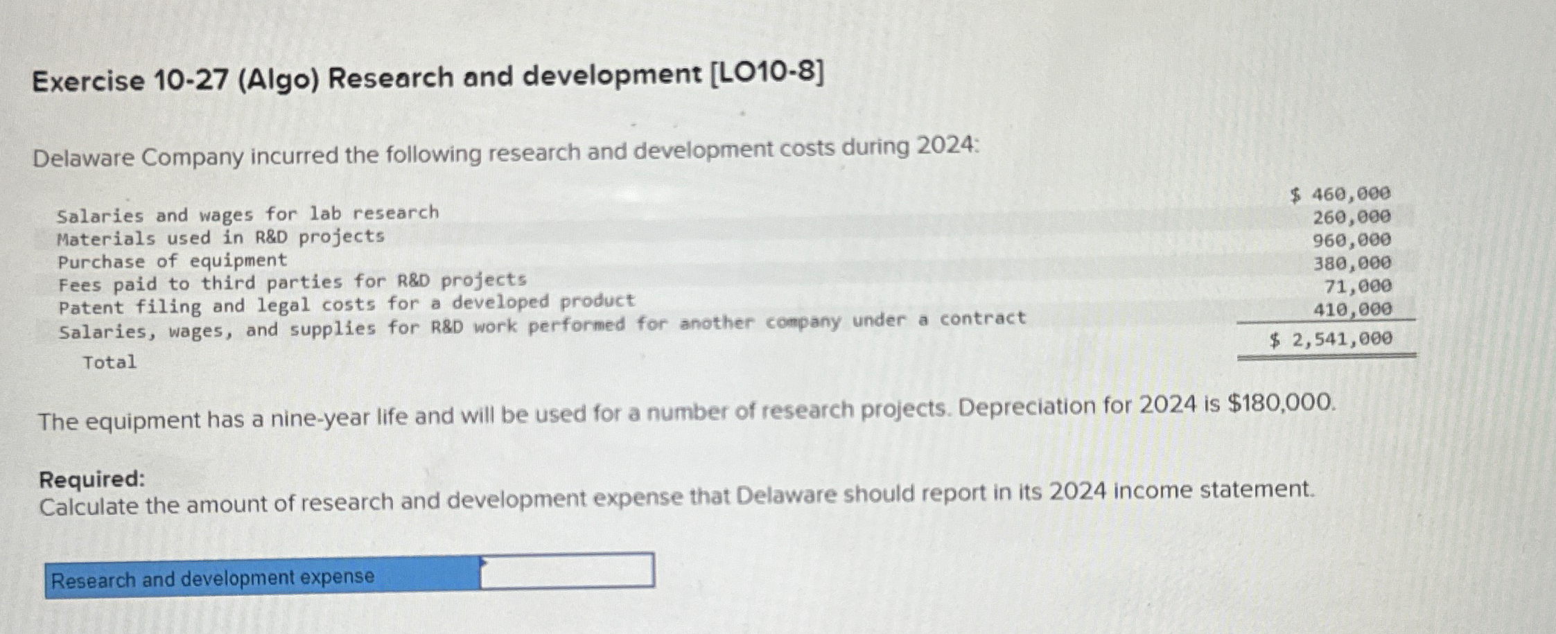 Solved Exercise 10-27 (Algo) ﻿Research and development | Chegg.com