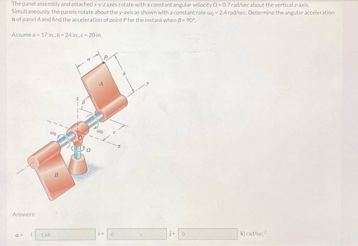 Solved The panel assembly and attached x−y−z axes rotate | Chegg.com