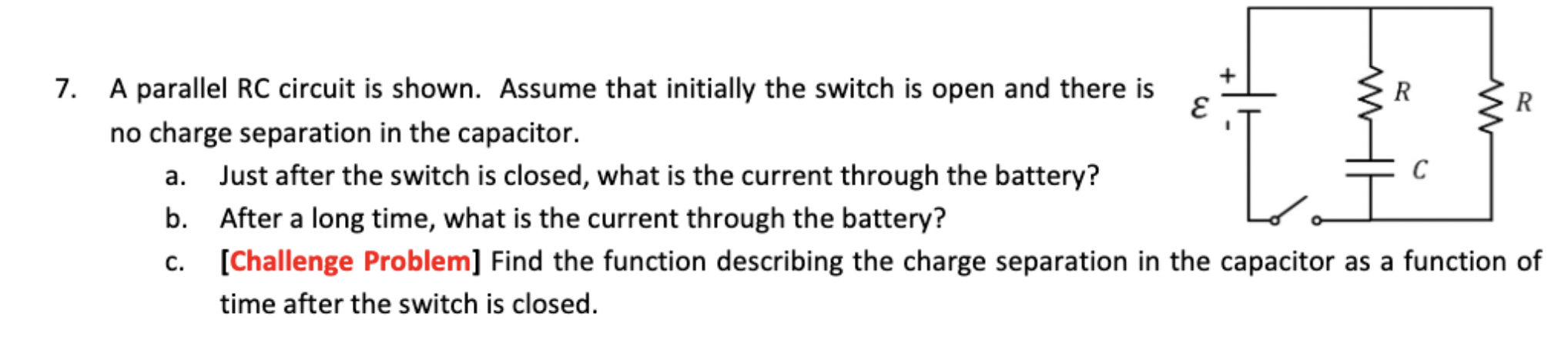 Solved A parallel RC circuit is shown. Assume that initially | Chegg.com
