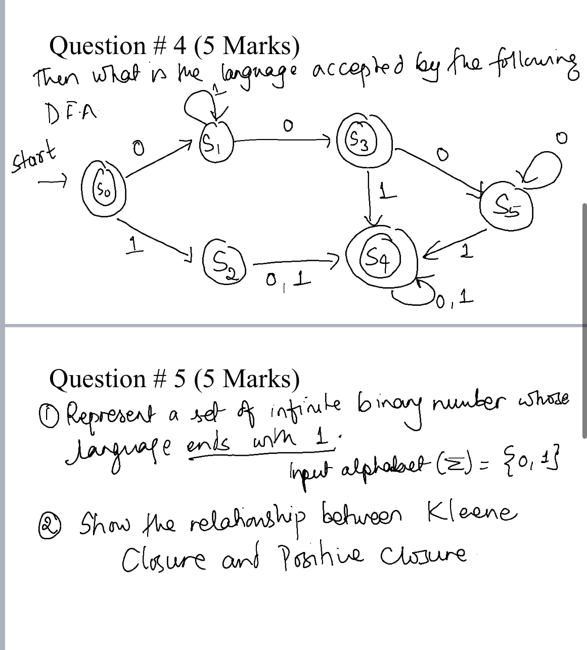 Solved Question # 4 (5 ﻿Marks)Then what is the language | Chegg.com