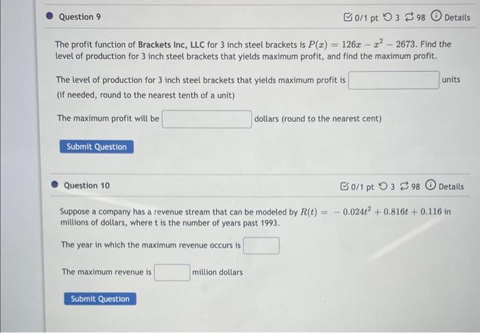 Solved The profit function of Brackets Inc, LLC for 3 inch | Chegg.com