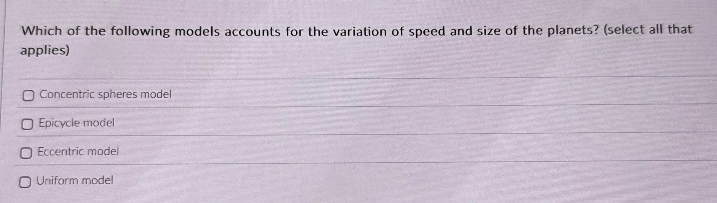 Solved Which of the following models accounts for the | Chegg.com