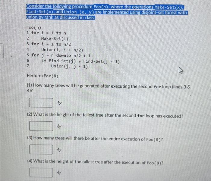 Consider the following procedure Foo (n), where the | Chegg.com