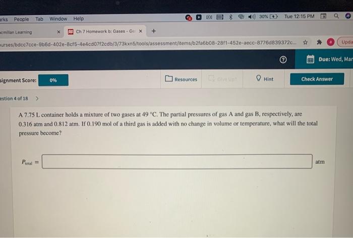 Solved E Tab arks People 30% [ Tue 12:15 PM Window Help X | Chegg.com
