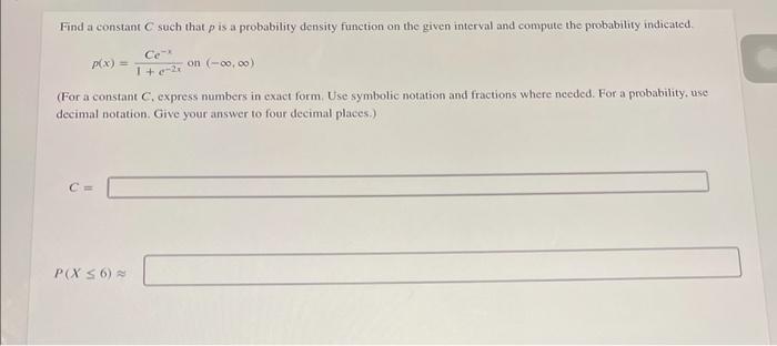 Solved Find a constant C such that p is a probability | Chegg.com