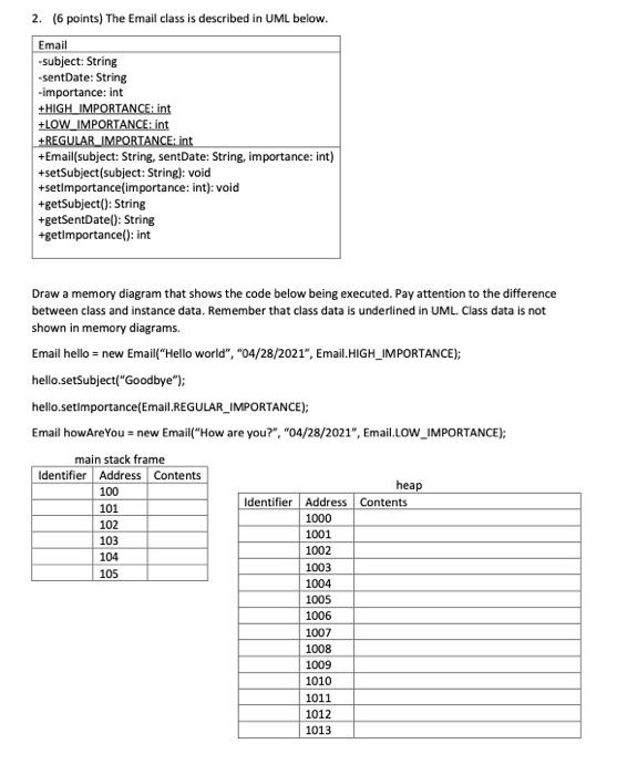 Solved 2. (6 points) The Email class is described in UML | Chegg.com