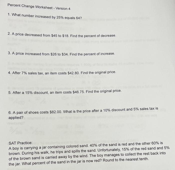 Solved 1. What number increased by 25% equals 64 ? 2. A | Chegg.com