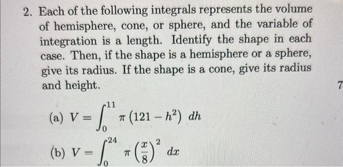 Solved 2. Each of the following integrals represents the | Chegg.com
