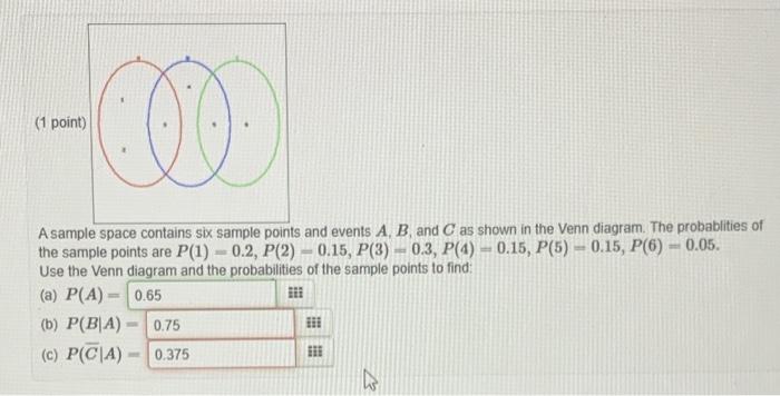 Solved (1 point) cm A sample space contains six sample | Chegg.com