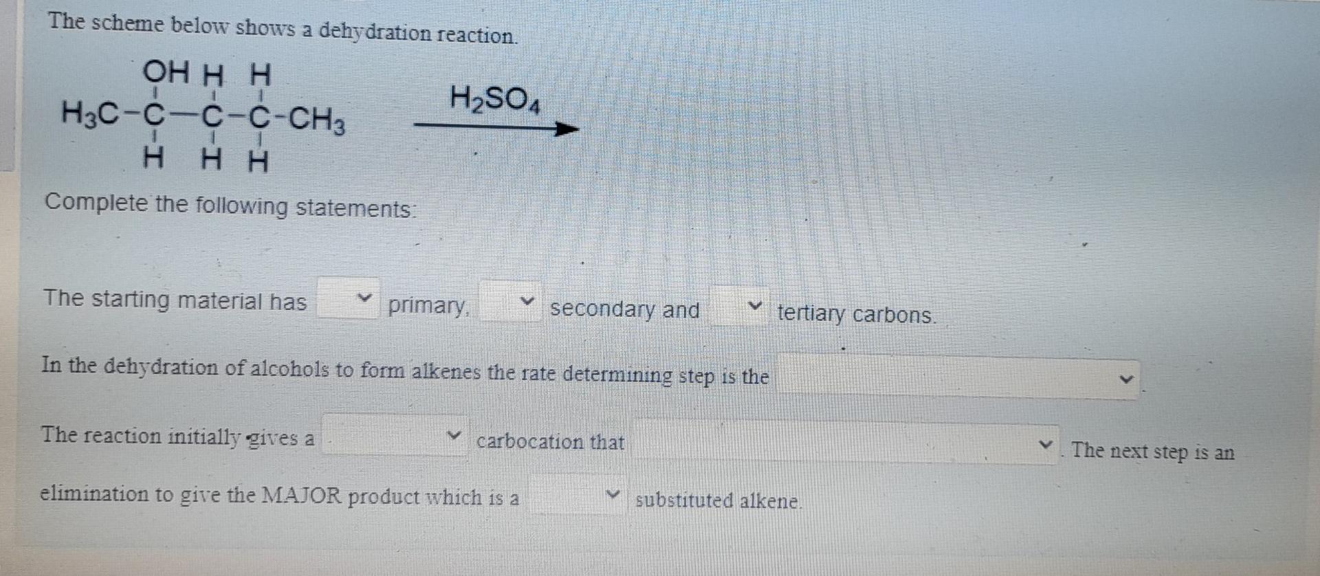 Solved The scheme below shows a dehydration reaction. OH H H | Chegg.com