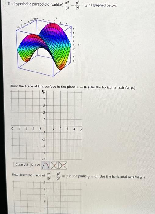 Solved The hyperbolic paraboloid (saddle) 52x2−22y2=z is | Chegg.com