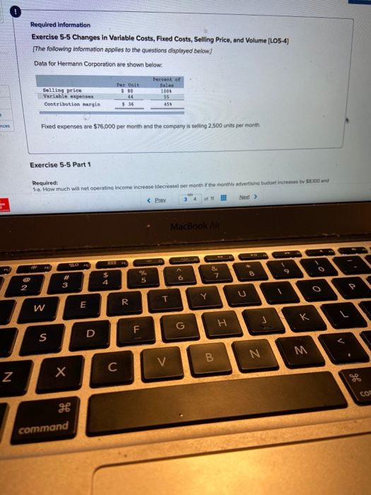Solved Required information Exercise 5-5 Changes in Variable | Chegg.com