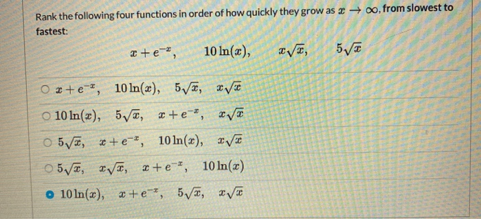 Solved 00, from slowest to Rank the following four functions | Chegg.com