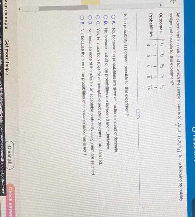 Solved An experiment is conducted for which the sample space | Chegg.com